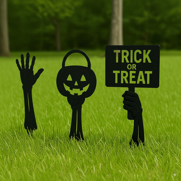 Trick-or-Treat Skeleton Hand Yard Stakes | Halloween Metal Décor (3 ...